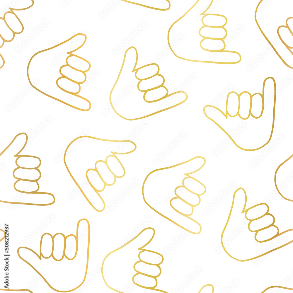Golden beach vector pattern. Hang loose hand seamless summer background ...