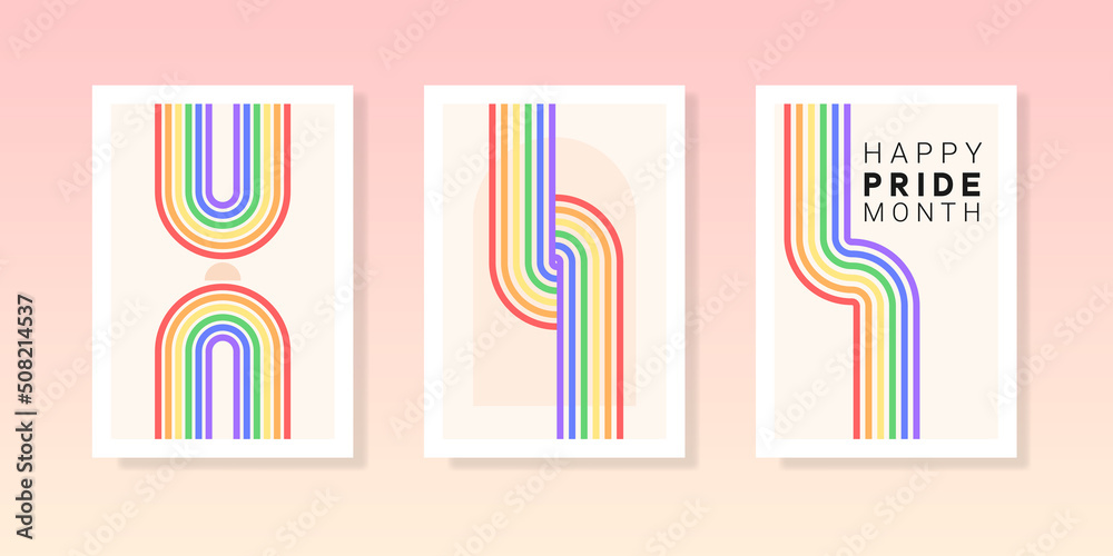 Happy Pride month banners as mid century modern posters with lgbt ...