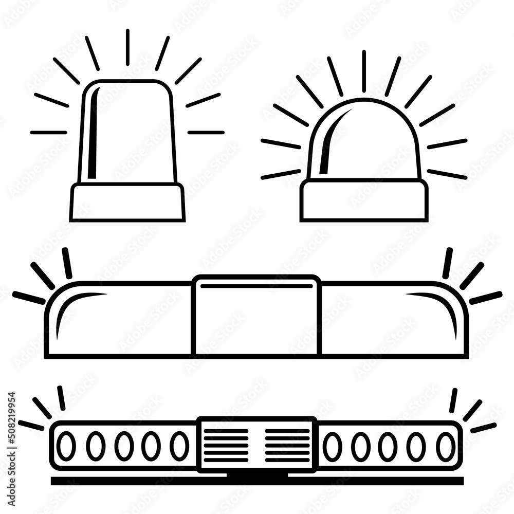 A set of police flashing lights, vector. the contour of the doodle is ...