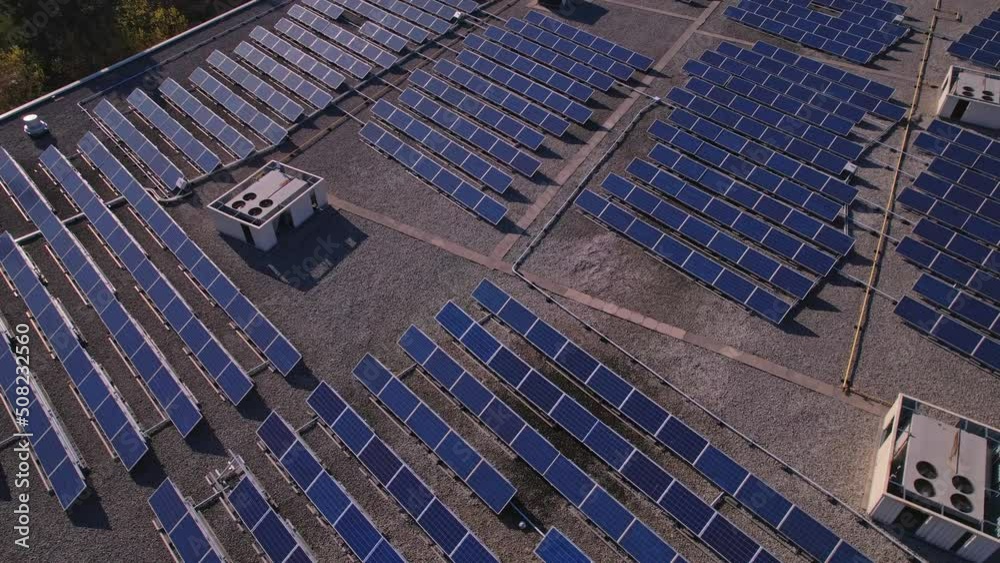 Solar panels installation and mounting on the top roof of the city ...