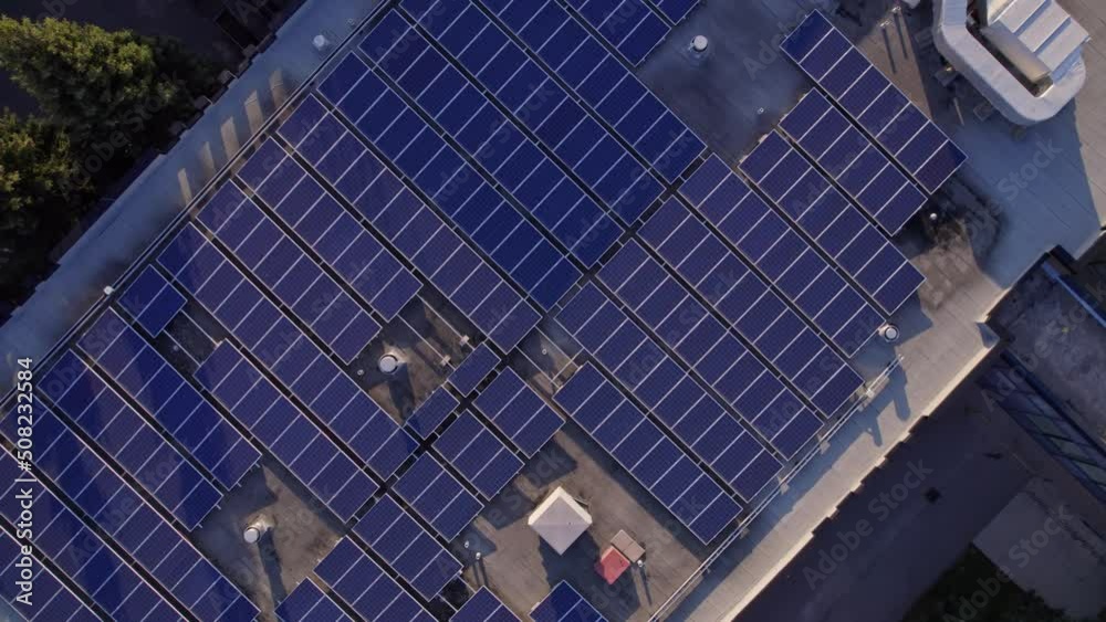 Solar panels installation and mounting on the top roof of the city ...