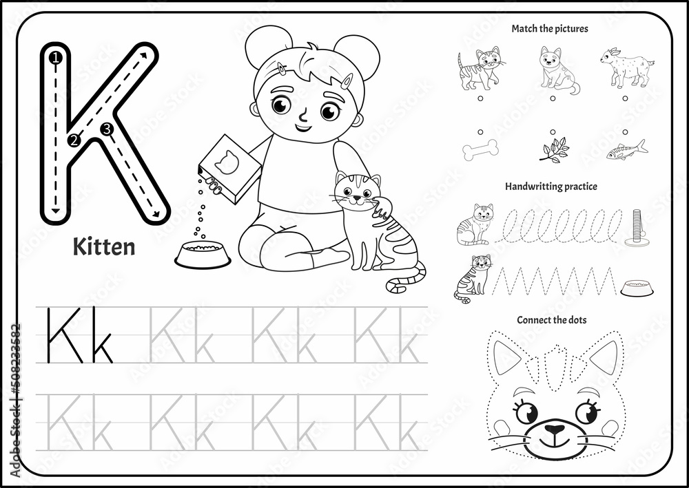 Handwriting practice outline sheet. Basic writing. Educational game for ...