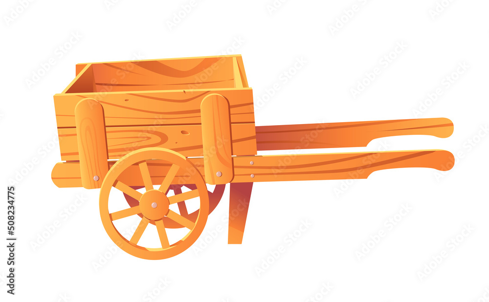 Wooden empty farm cart isolated on white background. Harvest Festival ...