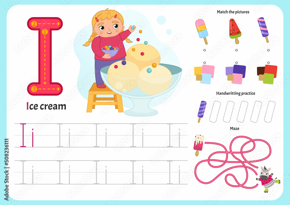 Handwriting practice sheet. Basic writing. Educational game for ...