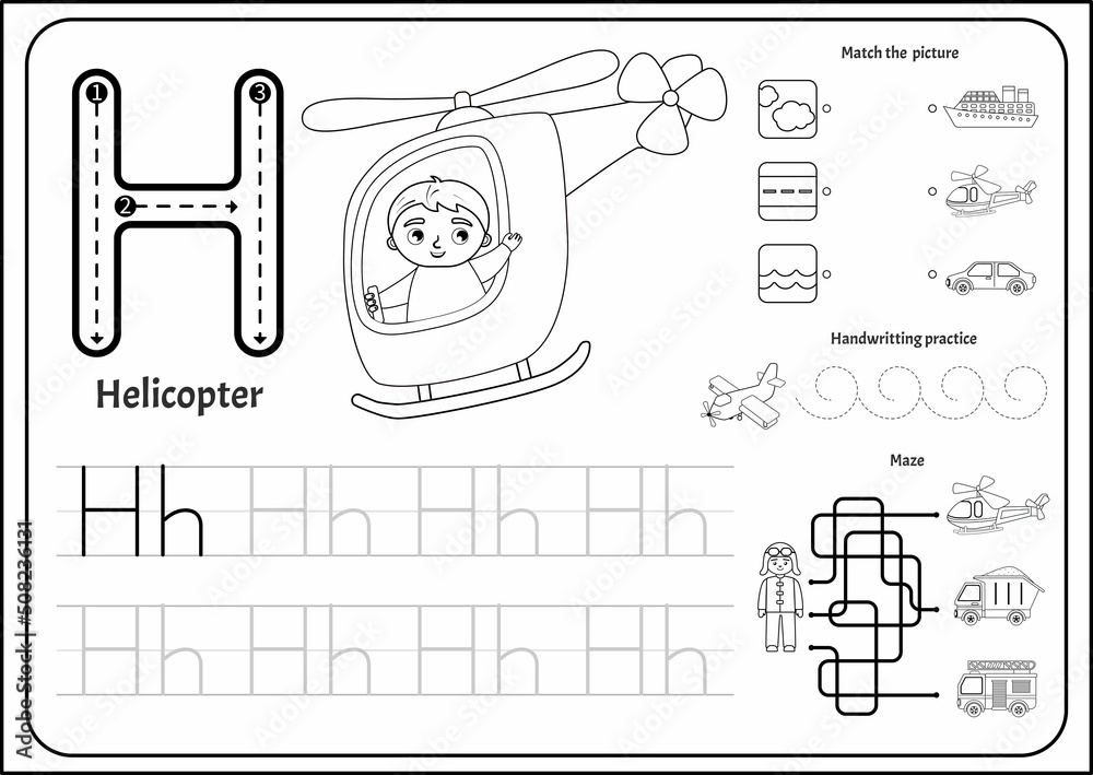 Handwriting practice outline sheet. Basic writing. Educational game for ...