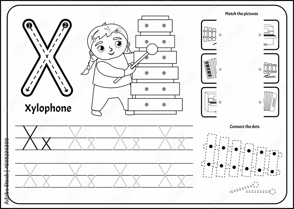 Handwriting practice outline sheet. Basic writing. Educational game for ...