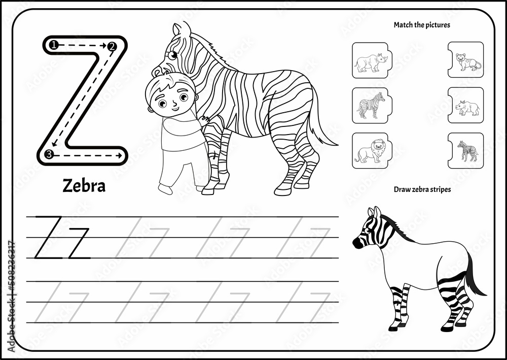 Handwriting practice outline sheet. Basic writing. Educational game for ...