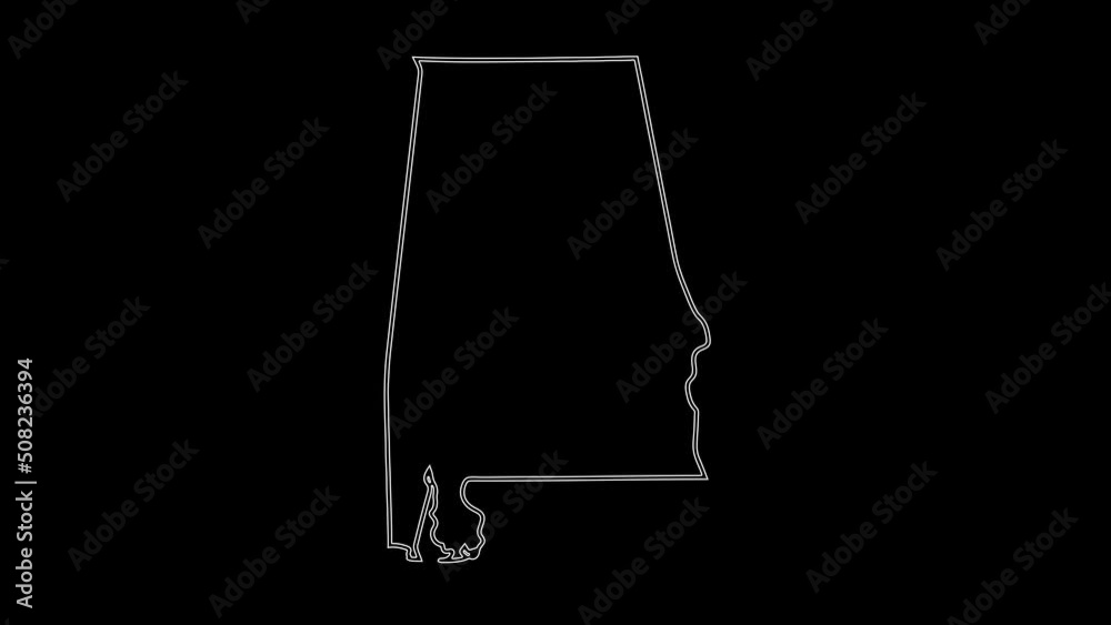 2D Map of state Alabama, Alabama map white outline, Animated close up ...