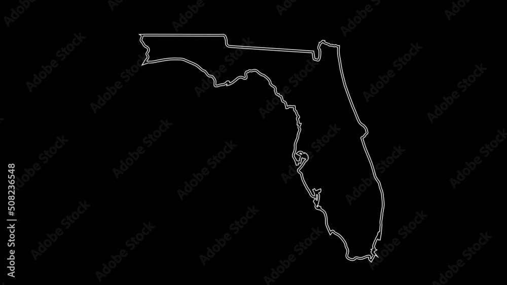 2D Map of state Florida, Florida map white outline, Animated close up ...
