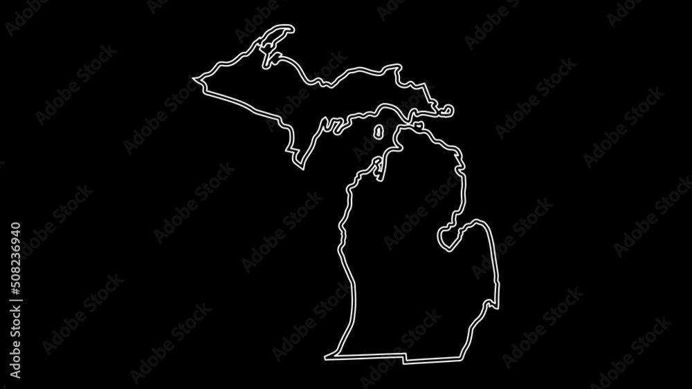 2D Map of state Michigan, Michigan map white outline, Animated close up ...