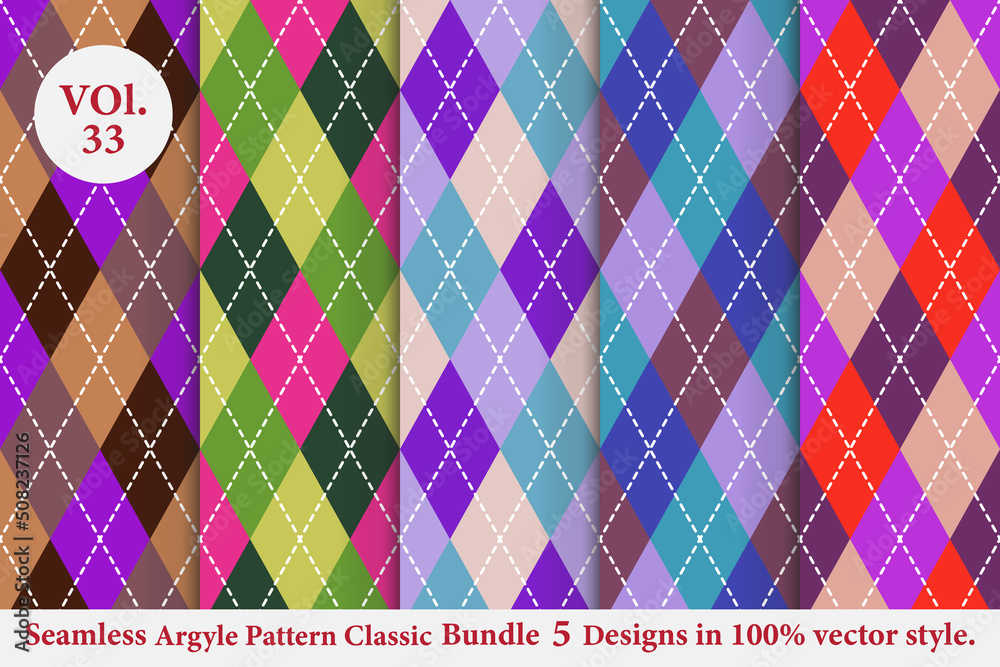 Argyle Pattern vector Bundle 5 designs Vol.33, classic Fabric texture ...