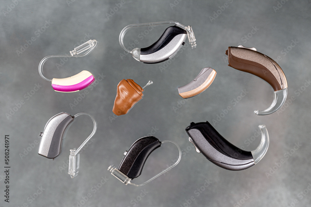 Hearing aids - main hearing models type behind the ear Stock Photo ...
