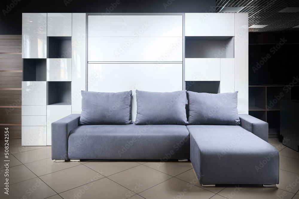 Bedroom interior flat with folded Vertical Murphy WallBed rollaway pull ...