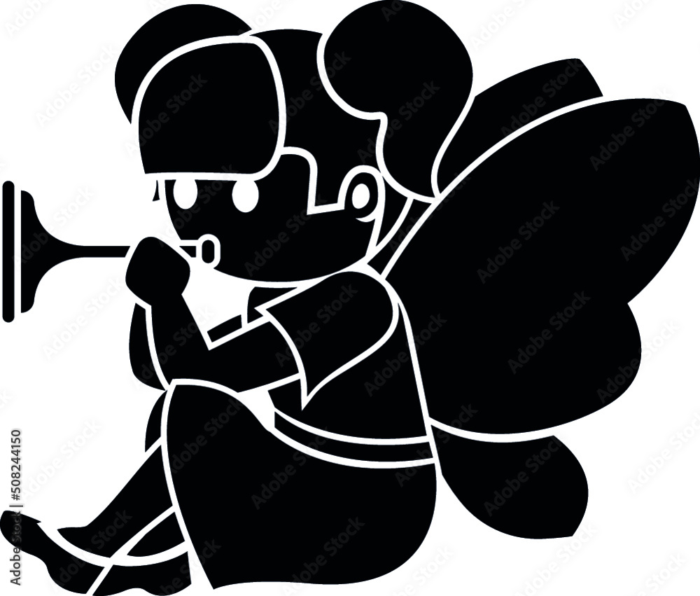 Cartoon Fairy Playing Trumpet Wings Wing Sprite Pixie Fairies Black and ...