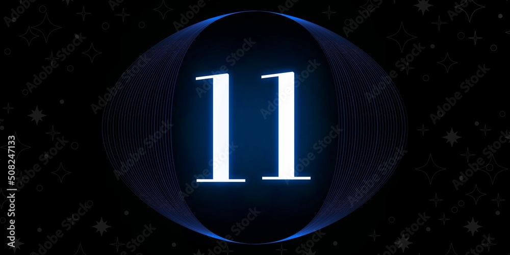 Number 11. Banner with the number eleven on a black background and ...