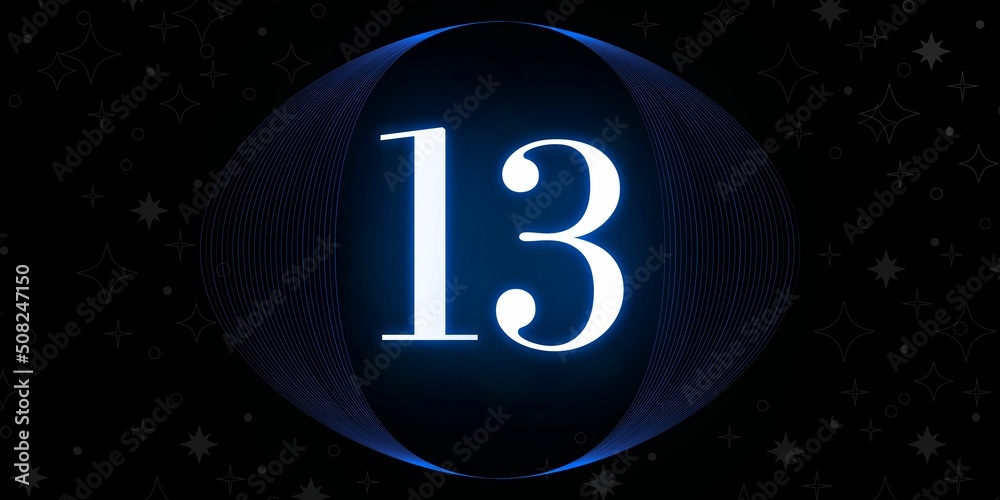 Number 13. Banner with the number thirteen on a black background and ...