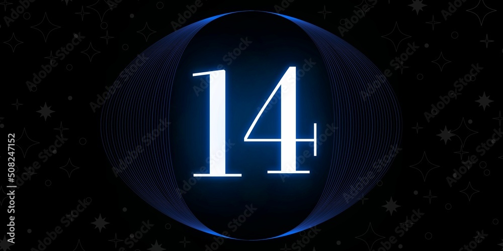 Number 14. Banner with the number fourteen on a black background and ...