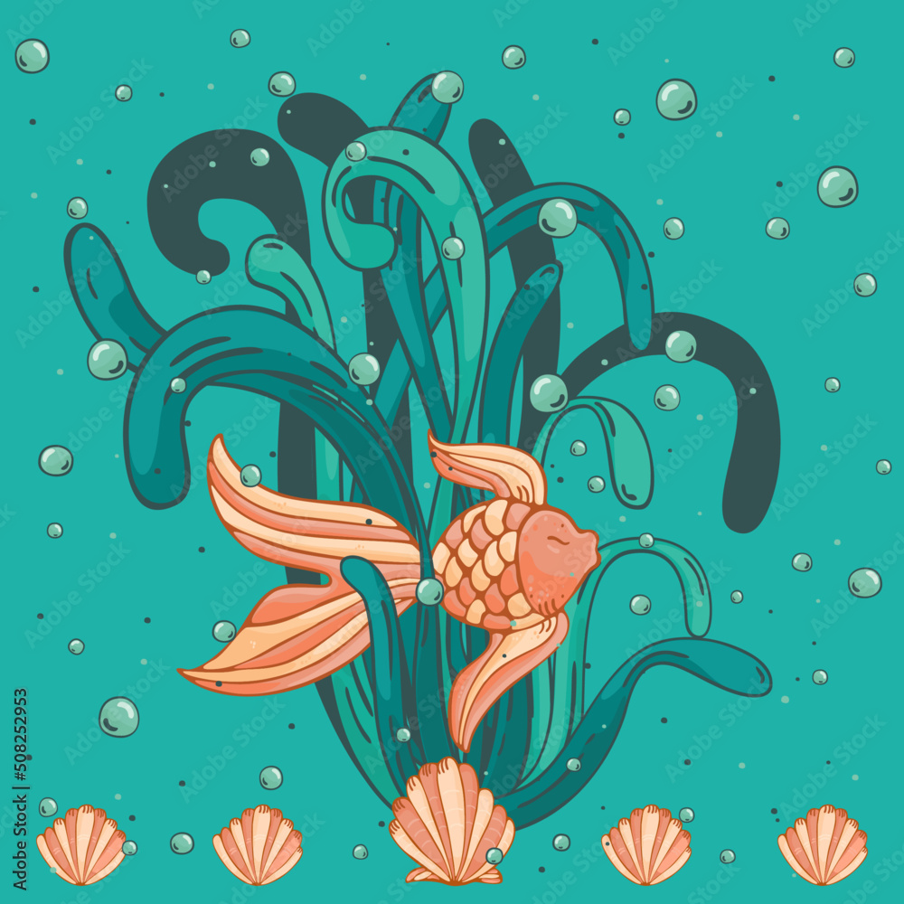 Cute cartoon Angel Fish isolated. Angel Fish and algae vector ...