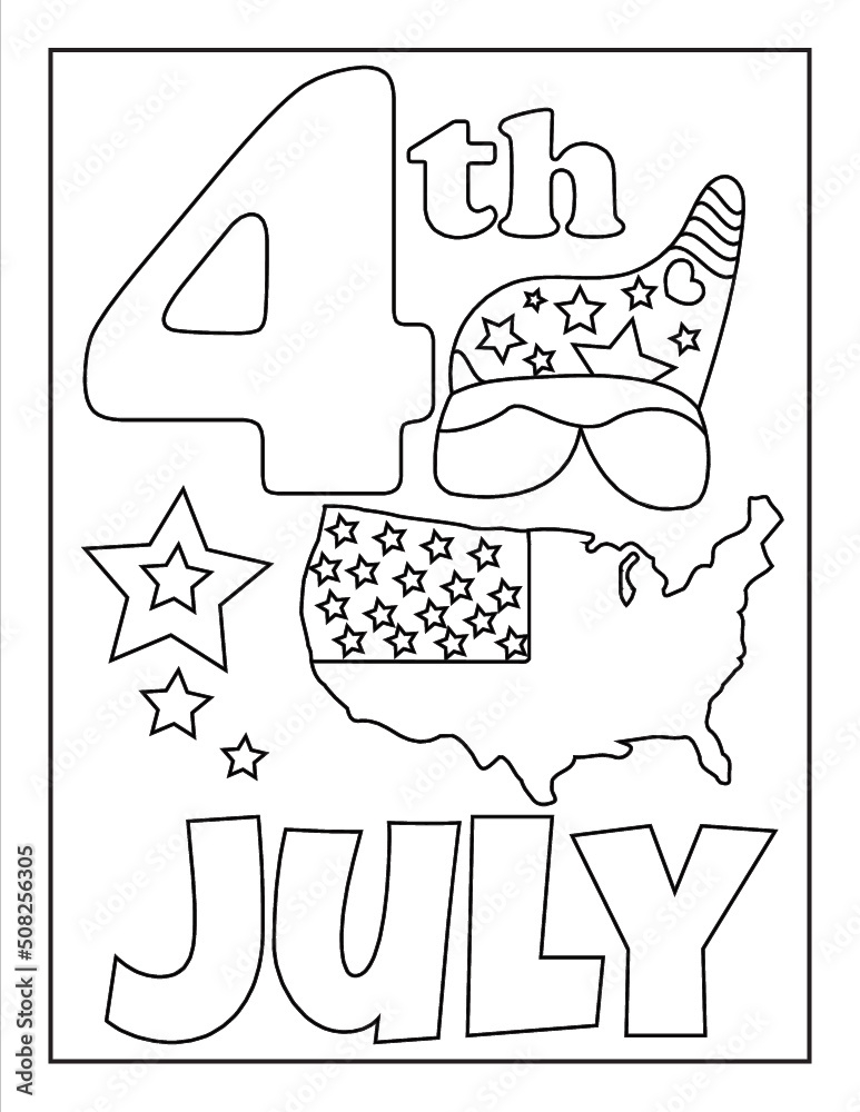 4th of July American Independence Day coloring page for kids and adults ...