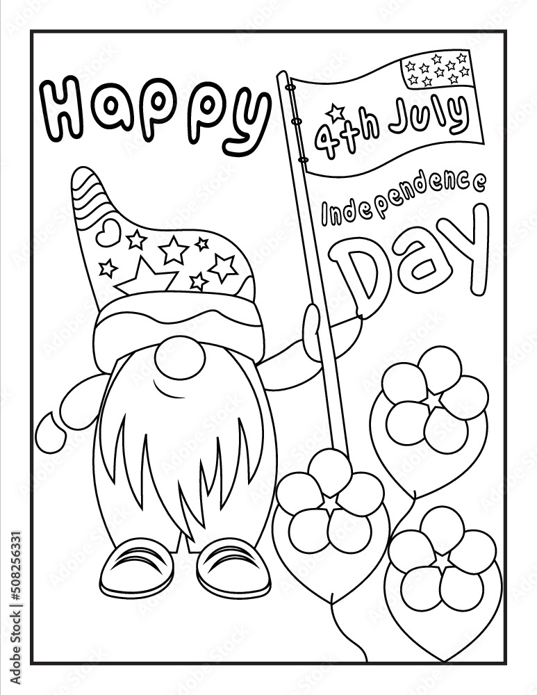 4th of July American Independence Day coloring page for kids and adults ...