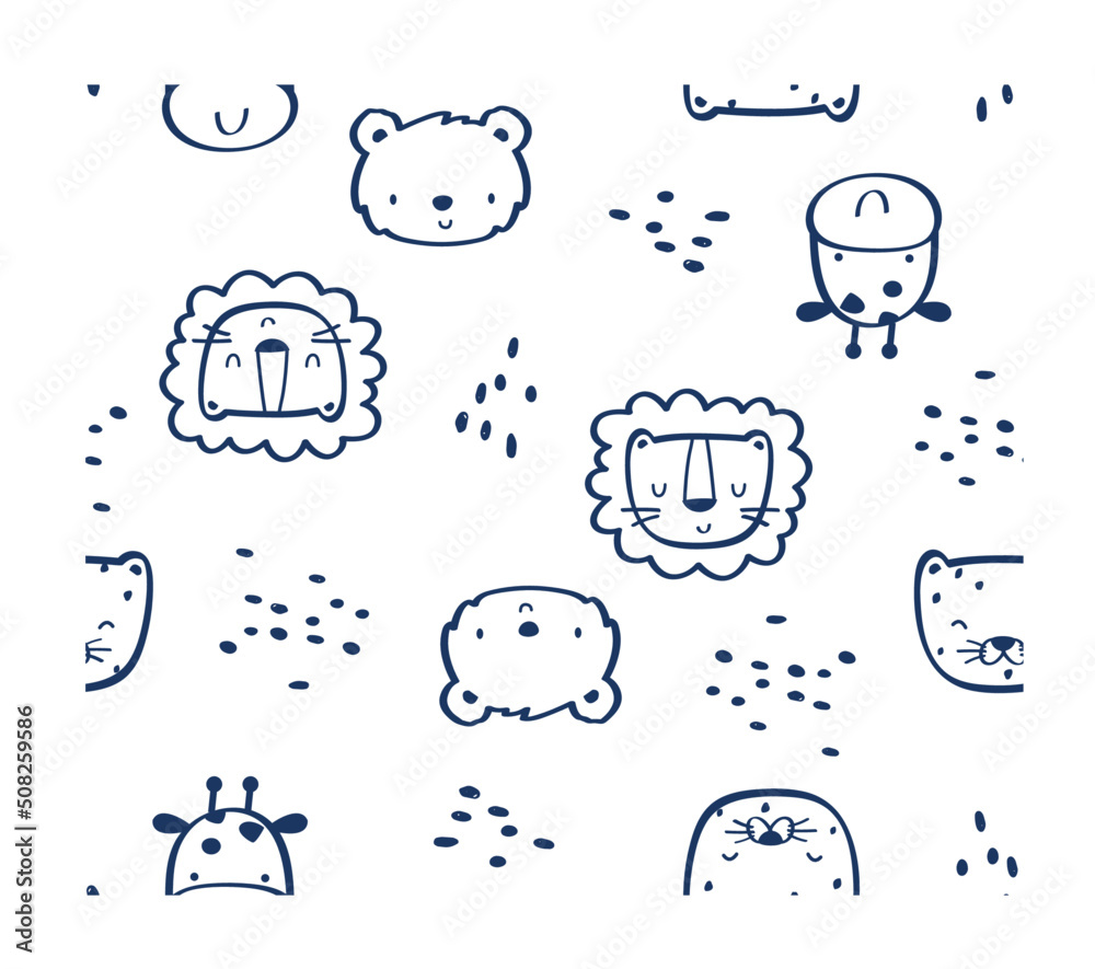 Monotone animal print vector Cute lion and bear and giraffe vector ...