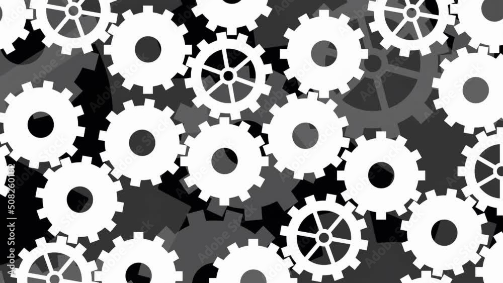 Stylized 2d Rotating Cogs And Wheels black and white motion graphics ...