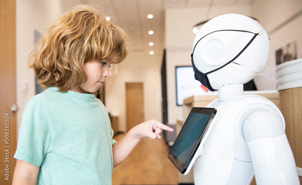 child interact with robot artificial intelligence, communication Stock ...