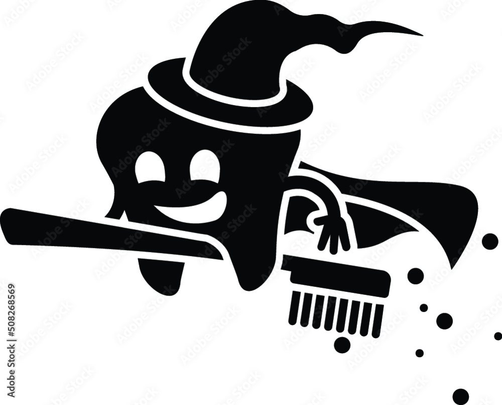 Cartoon Tooth Flying Toothbrush Witch Fairy Teeth Molar Oral Dental ...