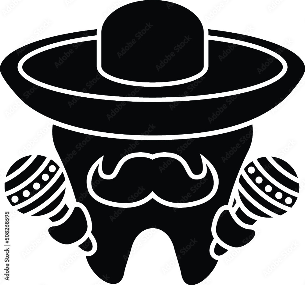 Cartoon Tooth Mexican Maracas Mustache Sombrero Teeth Molar Oral Dental ...