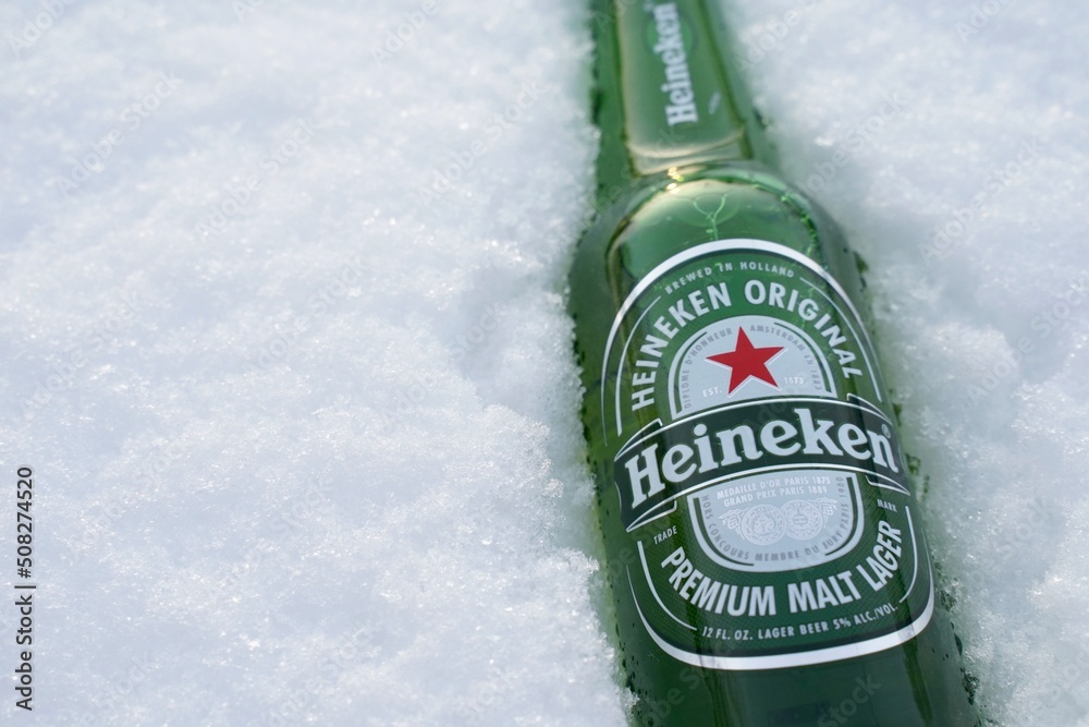 Marinette,WI - 29Nov2021 : Heineken, Beer. A Heineken beer bottle on a ...