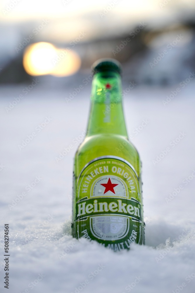 Marinette,WI - 29Nov2021 : Heineken, Beer. A Heineken beer bottle on a ...