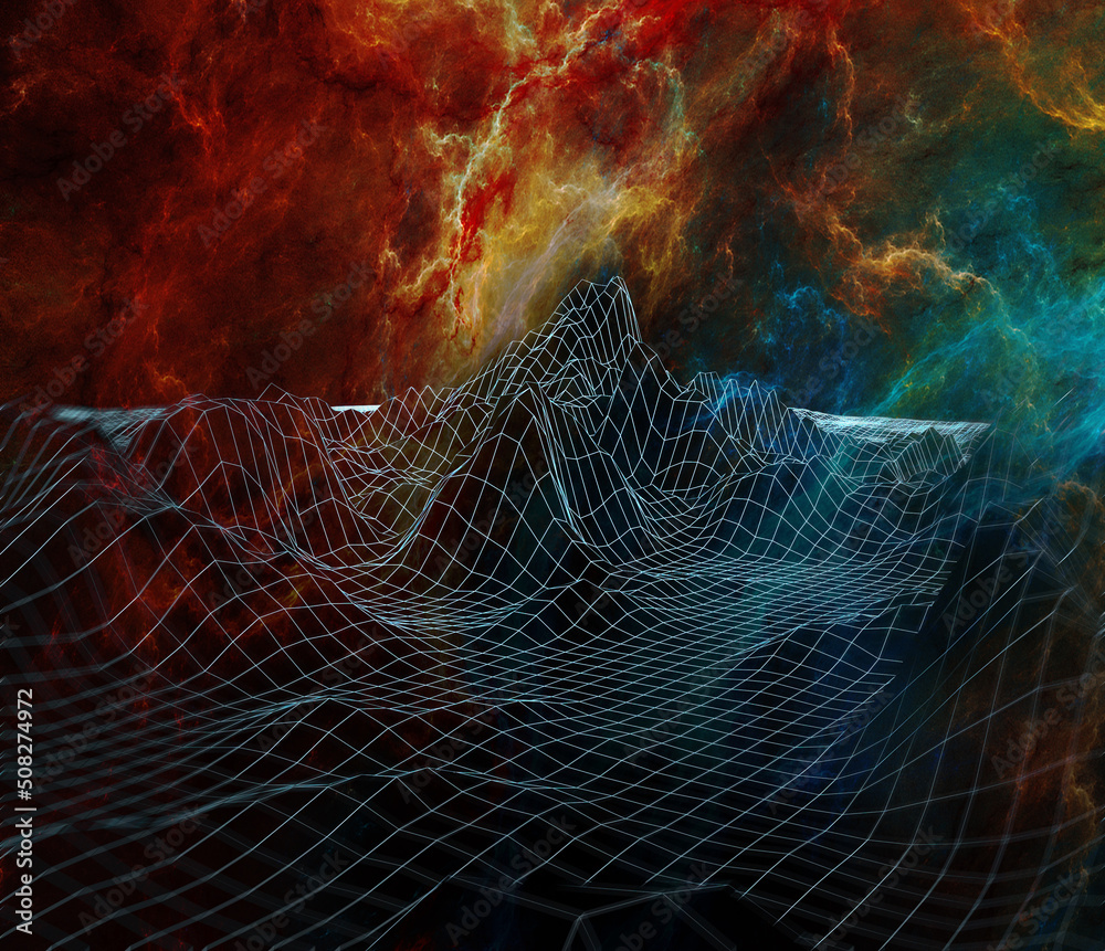 Cyberspace landscape grid.Abstract landscape background. Abstract ...