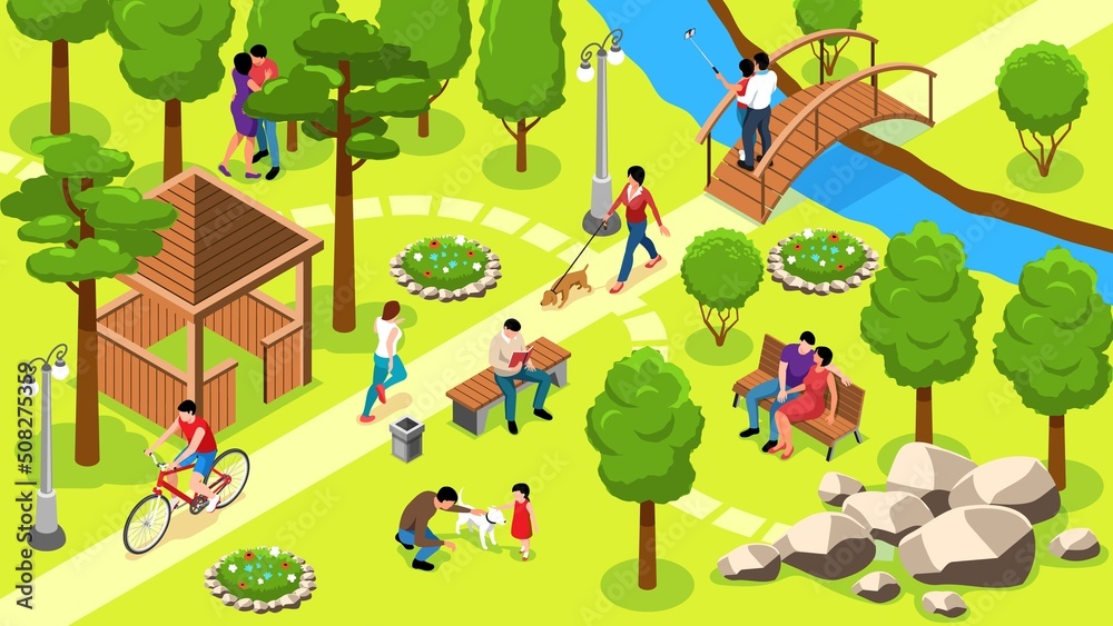 Isometric Park People Composition Stock Vector | Adobe Stock
