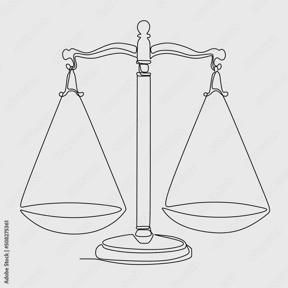 One line drawing of law balance, or Scale icon, symbol of court and ...