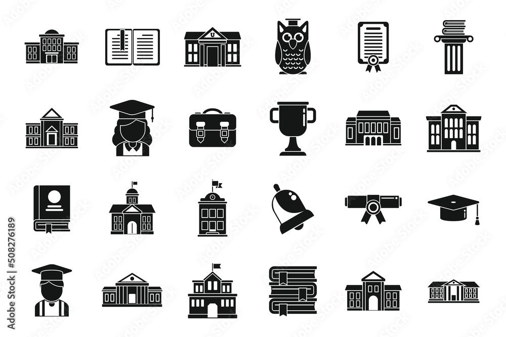 Campus icons set simple vector. University college Stock Vector | Adobe ...