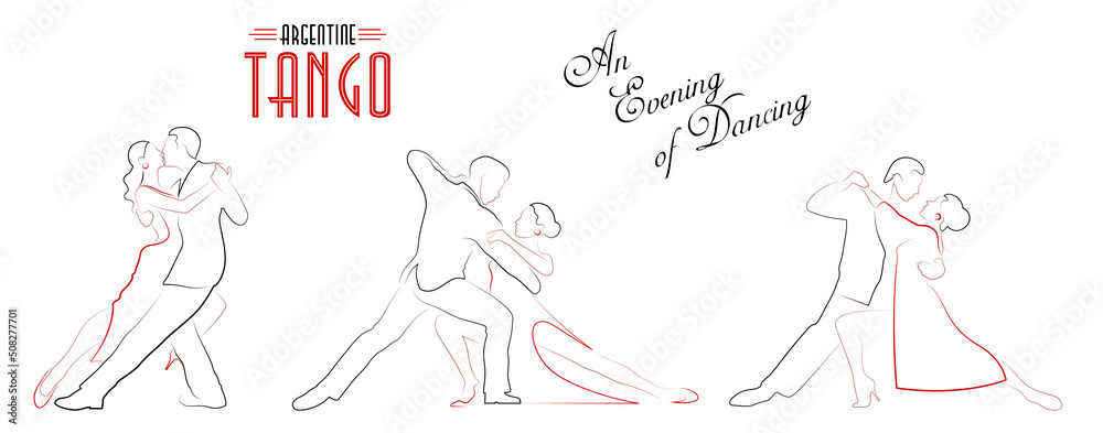 Argentine Tango Line Art. Dancing Couple Graphic Illustration Stock ...