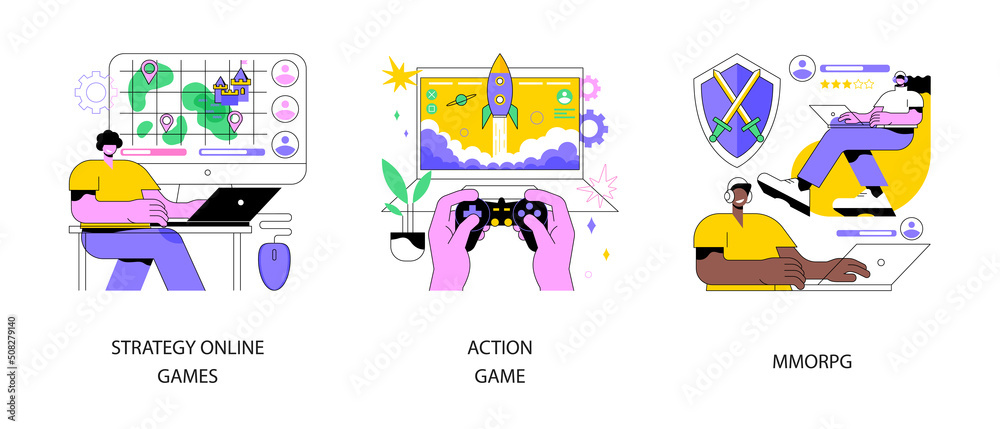 E-gaming industry abstract concept vector illustration set. Strategy ...
