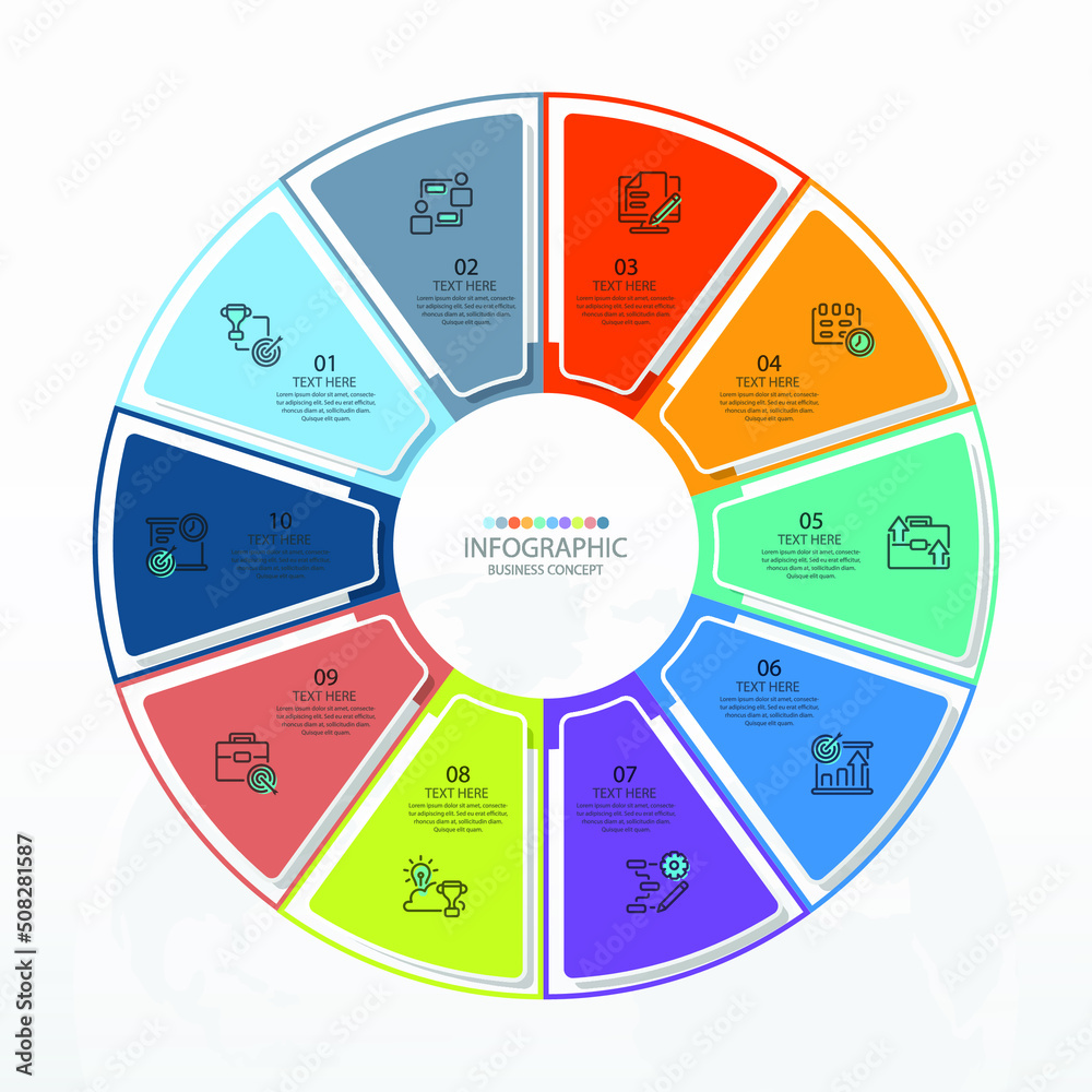 Basic circle infographic template with 10 steps, process or options ...