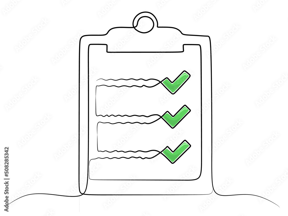 Continuous one line drawing checklist. Vector illustration. Stock ...
