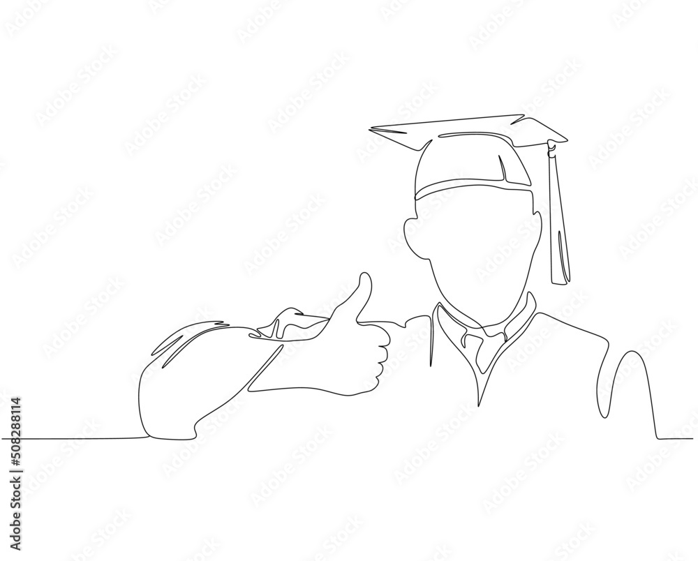 Continuous line art or One Line Drawing of graduation student card ...