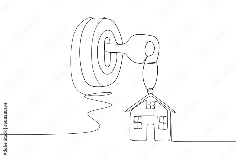 Continuous one line art drawing symbol of house keys Stock Vector ...