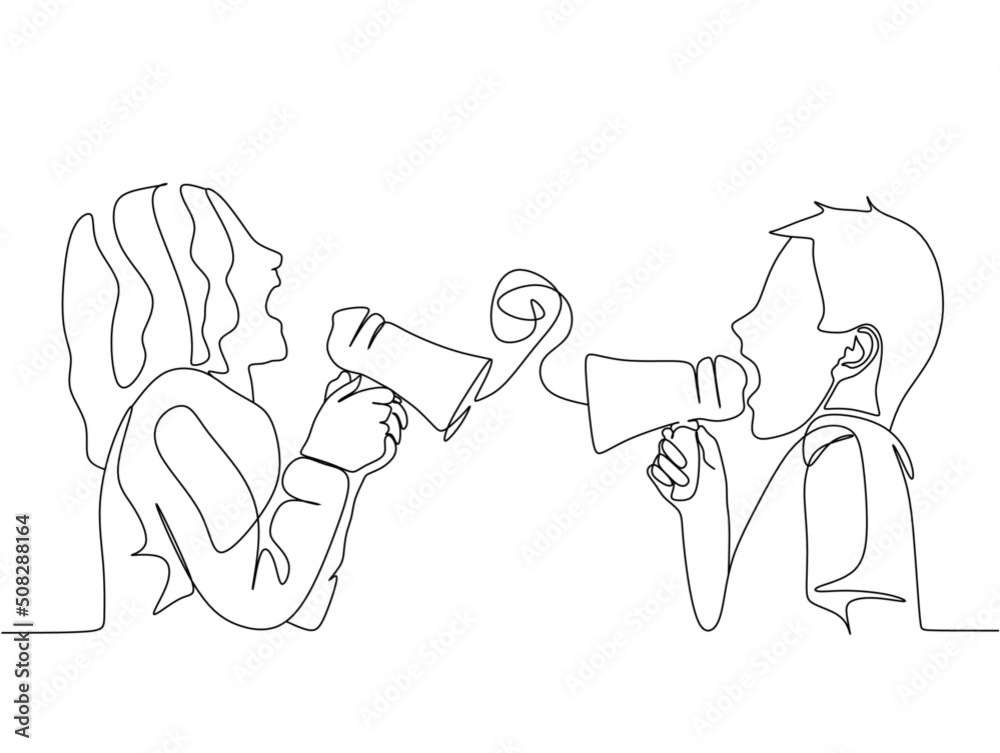 Continuous one line drawing of communication of children through a ...