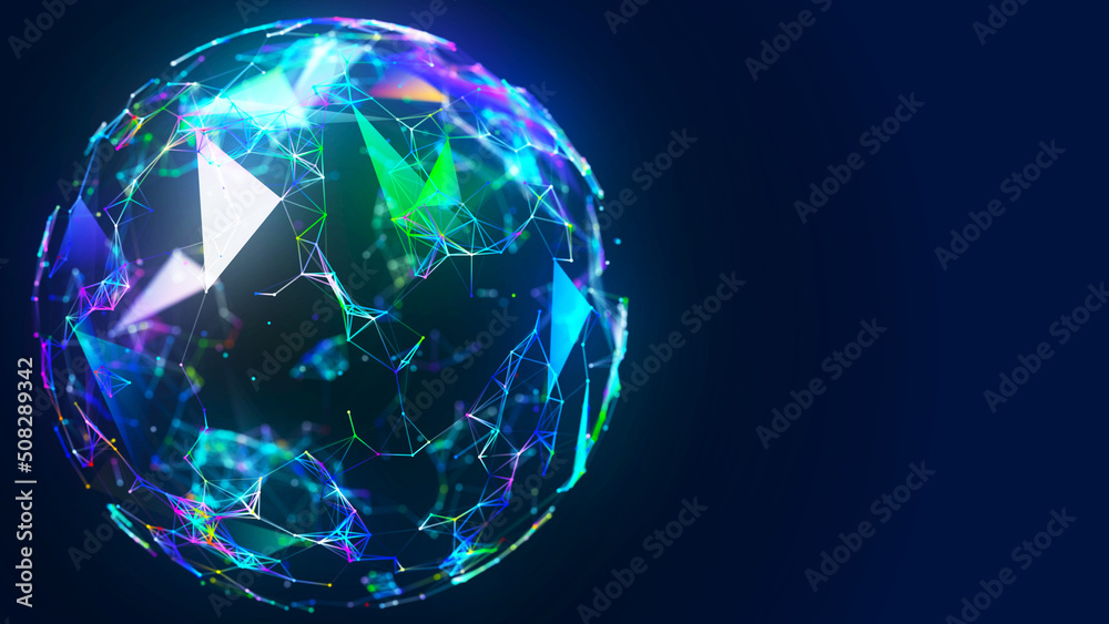 Particles and Energy flowing. Data visualization. Abstract 3d ...