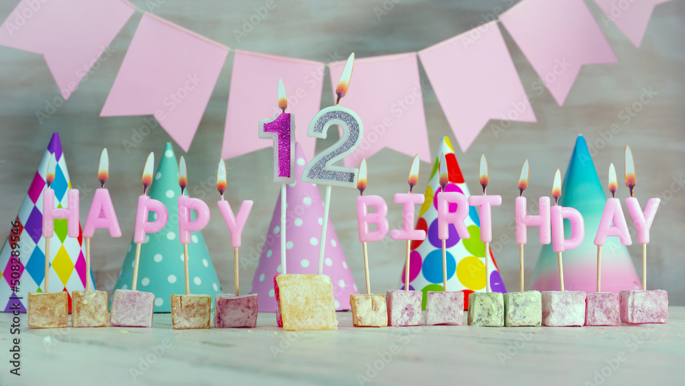 Happy birthday number 12 in pink pastel colors for a girl or woman ...