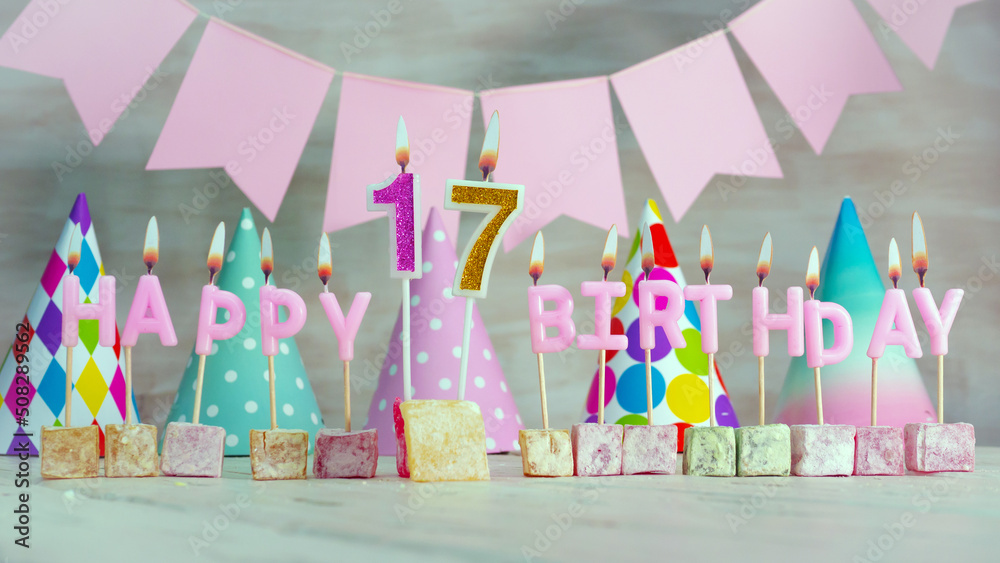 Happy birthday number 17 in pink pastel colors for a girl or woman ...