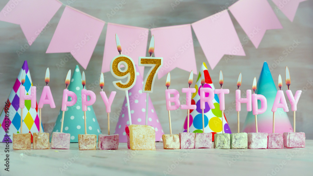 Happy birthday number 97 in pink pastel colors for a girl or woman ...