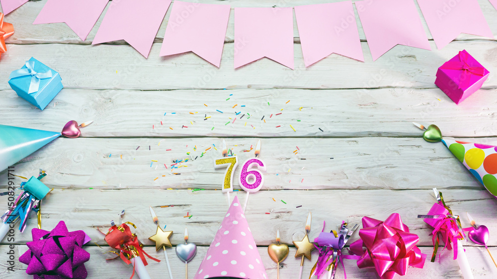 Happy birthday number 76. Copyspace. Beautiful card in pastel pink ...