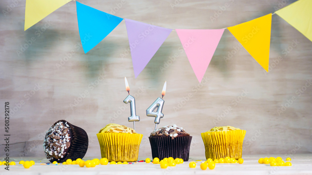 Birthday background with number 14. Beautiful birthday card with ...