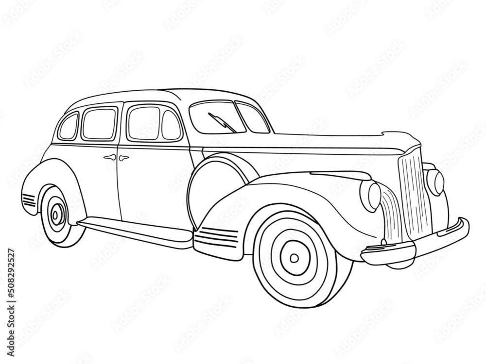 Vector classic car illustration coloring book page for adult drawing ...