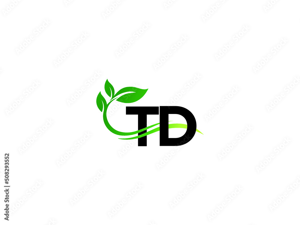 Natural TD Logo Design, Letter Td dt Green Leaf and Organic Logo Icon ...